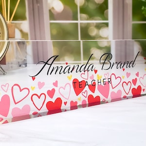 Personalized Valentines Day Desk Name Plate, Acrylic With Hearts ...