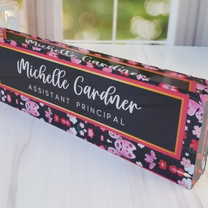 Pink Flower Office Desk Name Plate, Personalized Name Plates for Desks ...