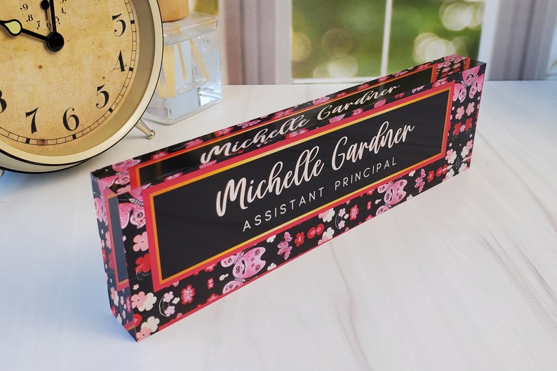 Pink Flower Office Desk Name Plate, Personalized Name Plates for Desks ...