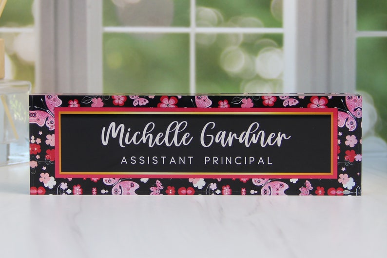 Pink Flower Office Desk Name Plate, Personalized Name Plates for Desks ...