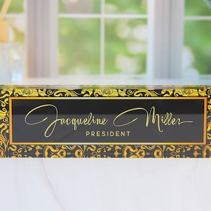 Black Gold Damask Office Desk Name Plate Personalized, Name Plates for ...