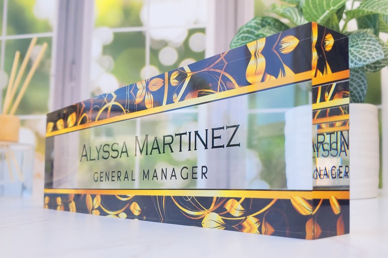 Black Gold Leaves Office Desk Name Plate Personalized, Name Plates for ...