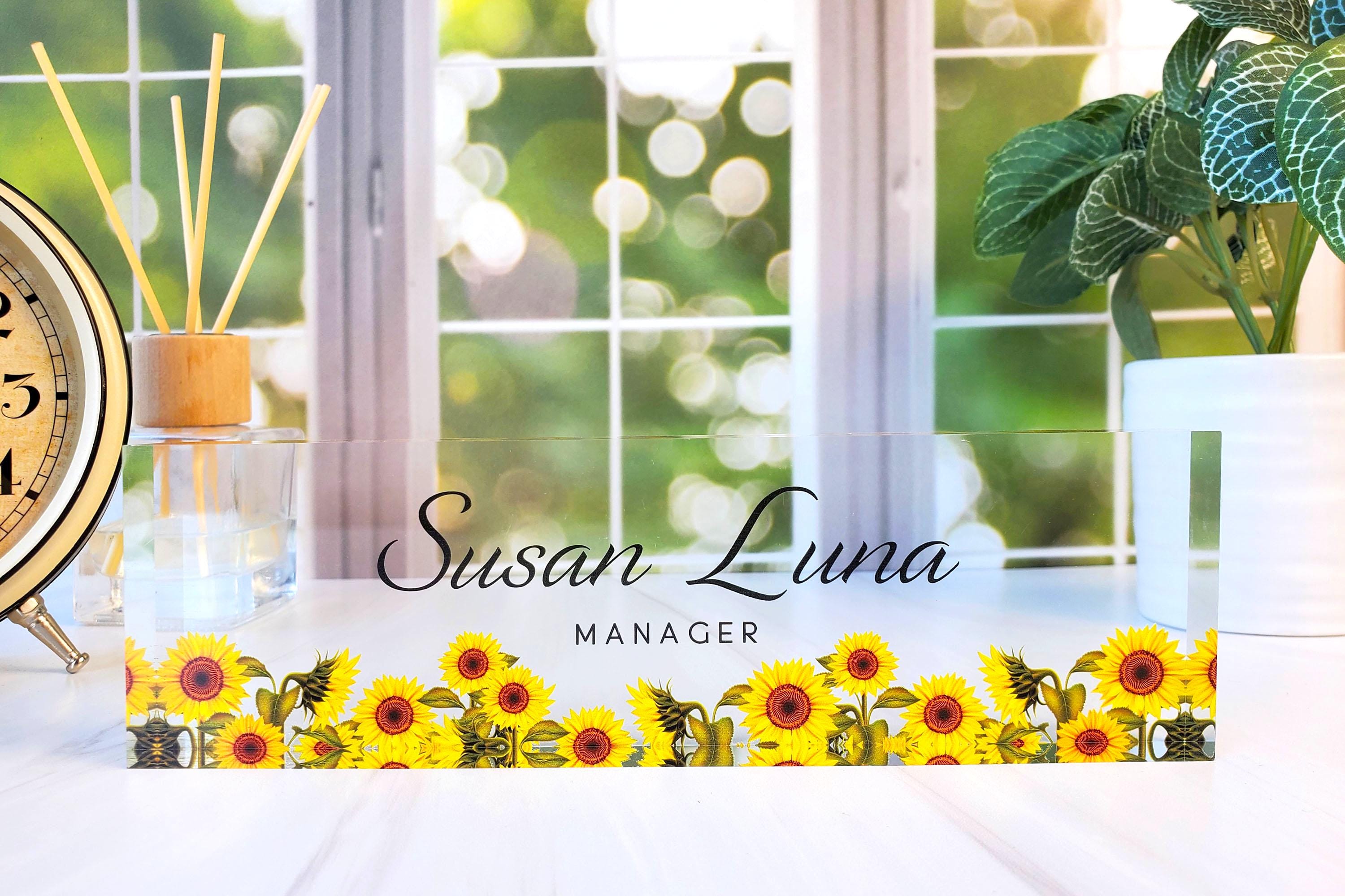 Personalized Clear Acrylic Desk Name Plate, Sunflower Teacher Gift ...