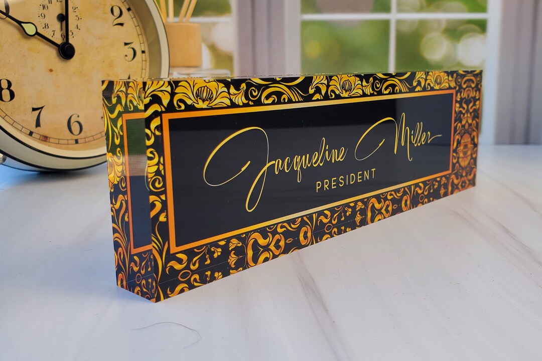 Black Gold Damask Office Desk Name Plate Personalized, Name Plates for ...
