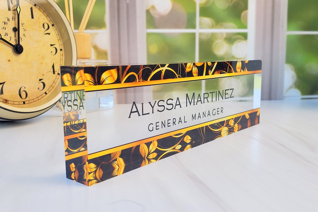 Black Gold Leaves Office Desk Name Plate Personalized, Name Plates for ...