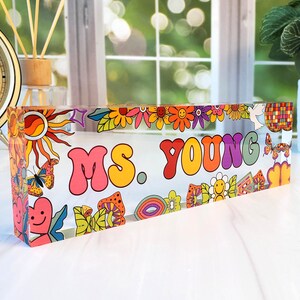Personalized Teacher Desk Name Plate, Gift for Teacher, Retro Theme ...