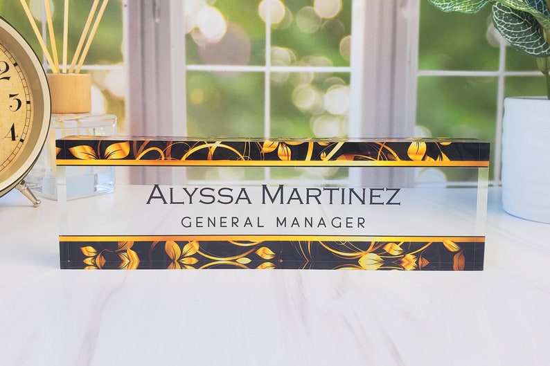 Black Gold Leaves Office Desk Name Plate Personalized, Name Plates for ...