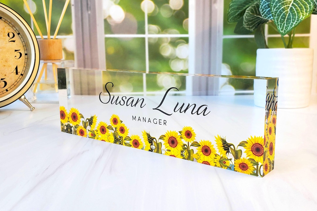 Personalized Clear Acrylic Desk Name Plate, Sunflower Teacher Gift ...