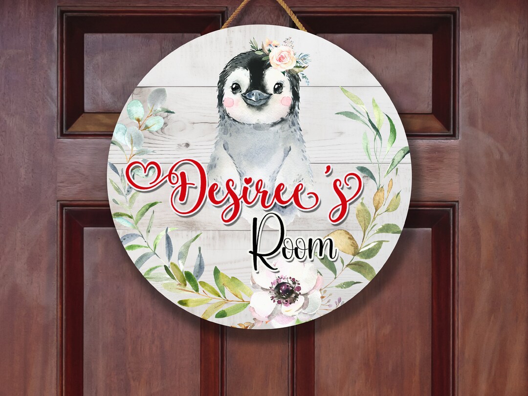 Personalized Penguin Room Sign | Floral Nursery Decor, ANM011 - Etsy