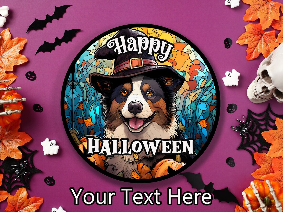 Personalized Halloween Door Sign, Witch Dog Puppy Door Hanger ...