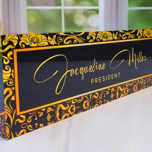 Black Gold Damask Office Desk Name Plate Personalized, Name Plates for ...