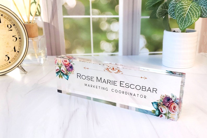 Personalized Floral Acrylic Desk Name Plate Teacher T Cab63fw Etsy