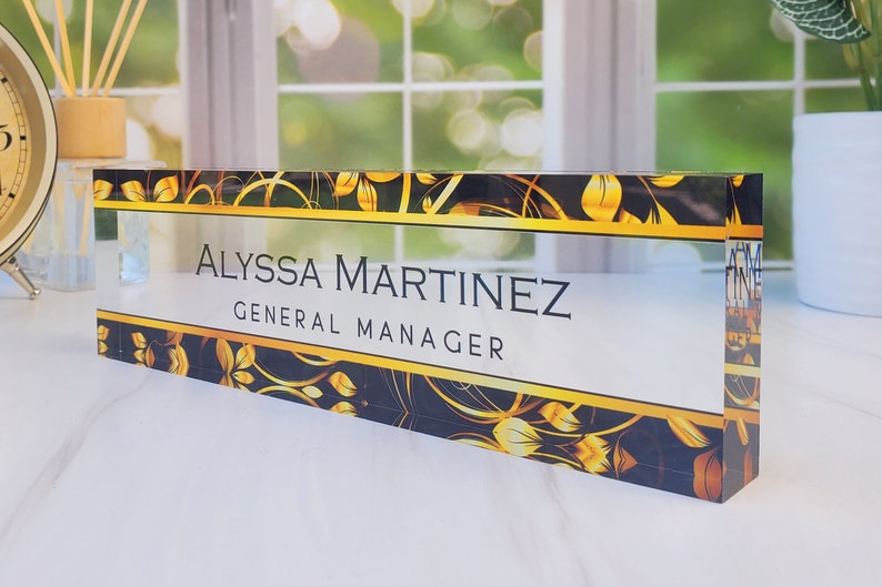 Black Gold Leaves Office Desk Name Plate Personalized, Name Plates for ...