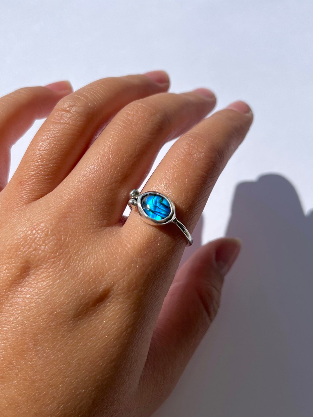 Handmade New Zealand Paua Shell Silver Ring - Bezel Ring - Blue Shell ...