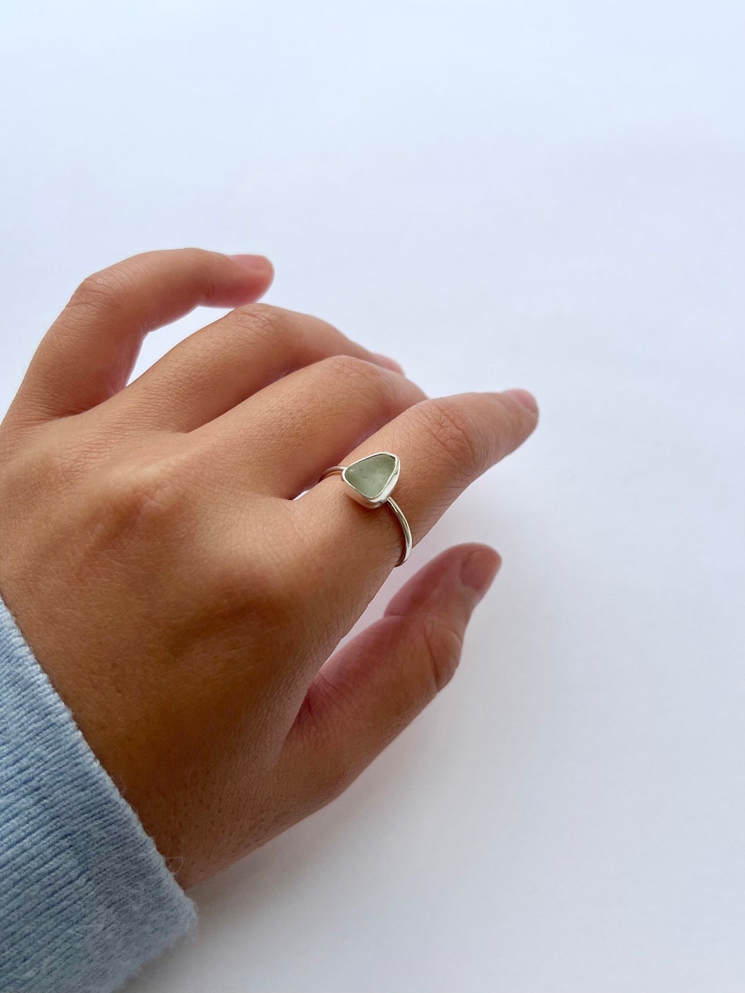 Handmade Dainty Seaglass Ring in Sterling Silver - Seafoam Ring - Ocean ...