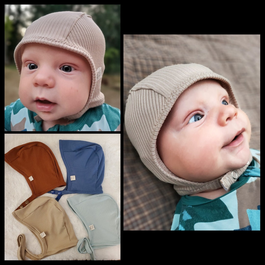 Rib Knit Baby Pilot Hat, Giddy Baby Hat, Hat With Ties or Snaps ...