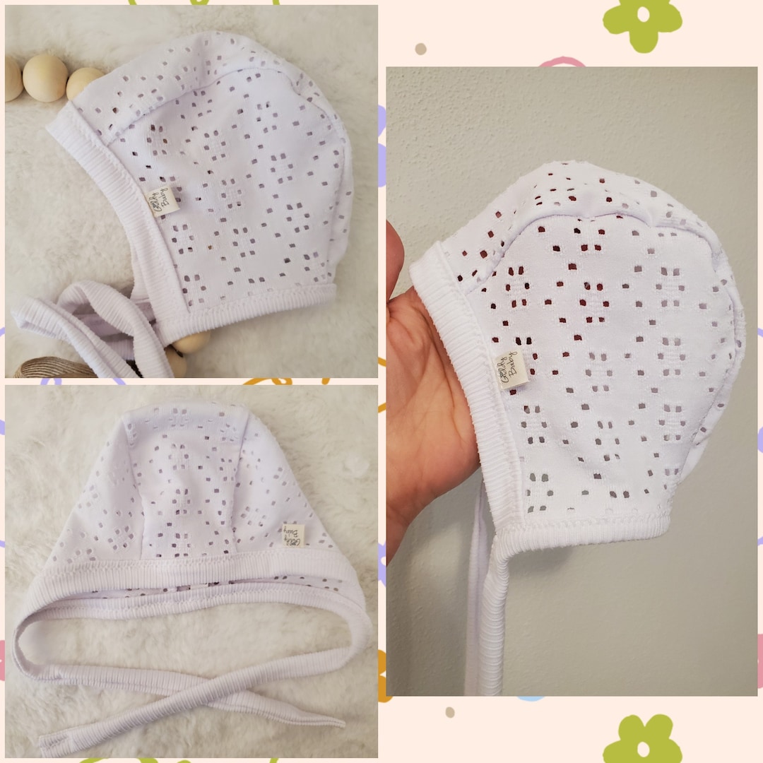 Swedish Bonnet-white Eyelet Fabric-baby Pilot Cap-hat With Ties or ...