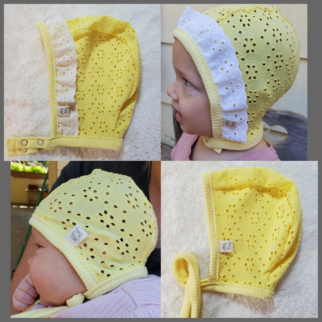 Swedish Bonnet-yellow Eyelet Fabric-baby Pilot Cap-hat W/ties or Snaps ...