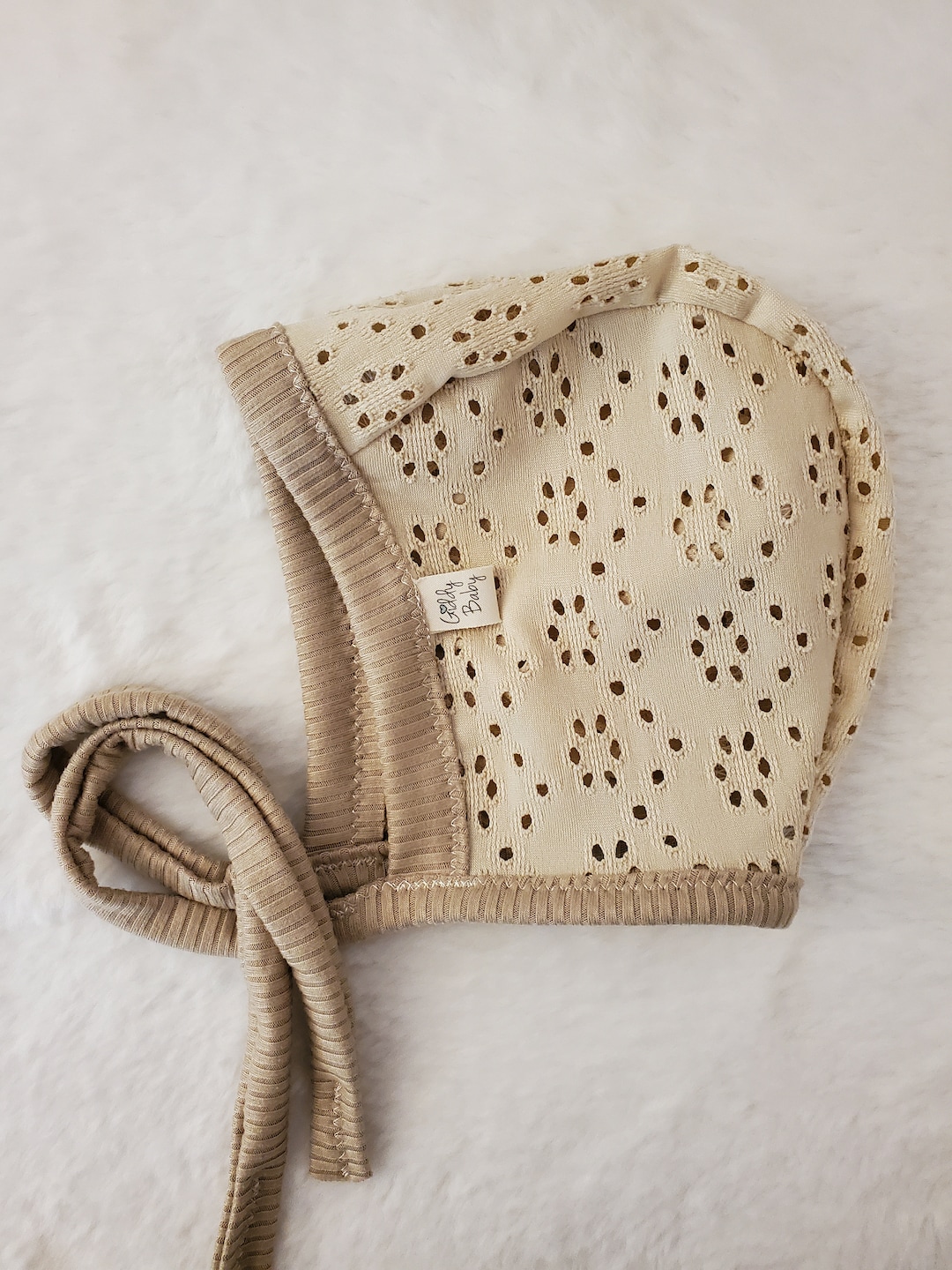 Swedish Bonnet-beige Eyelet Fabric-baby Pilot Cap-hat With Ties or ...