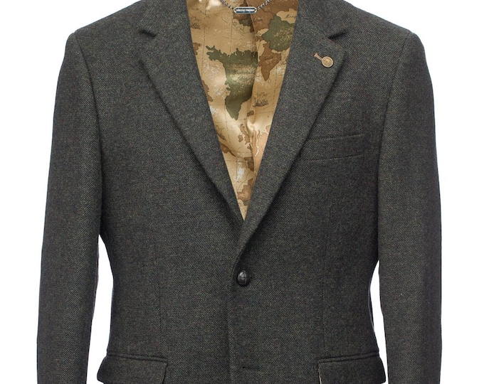 HARRIS TWEED M&S Herringbone Green EU54/UK44 Short or ~L* Wool Blazer ...