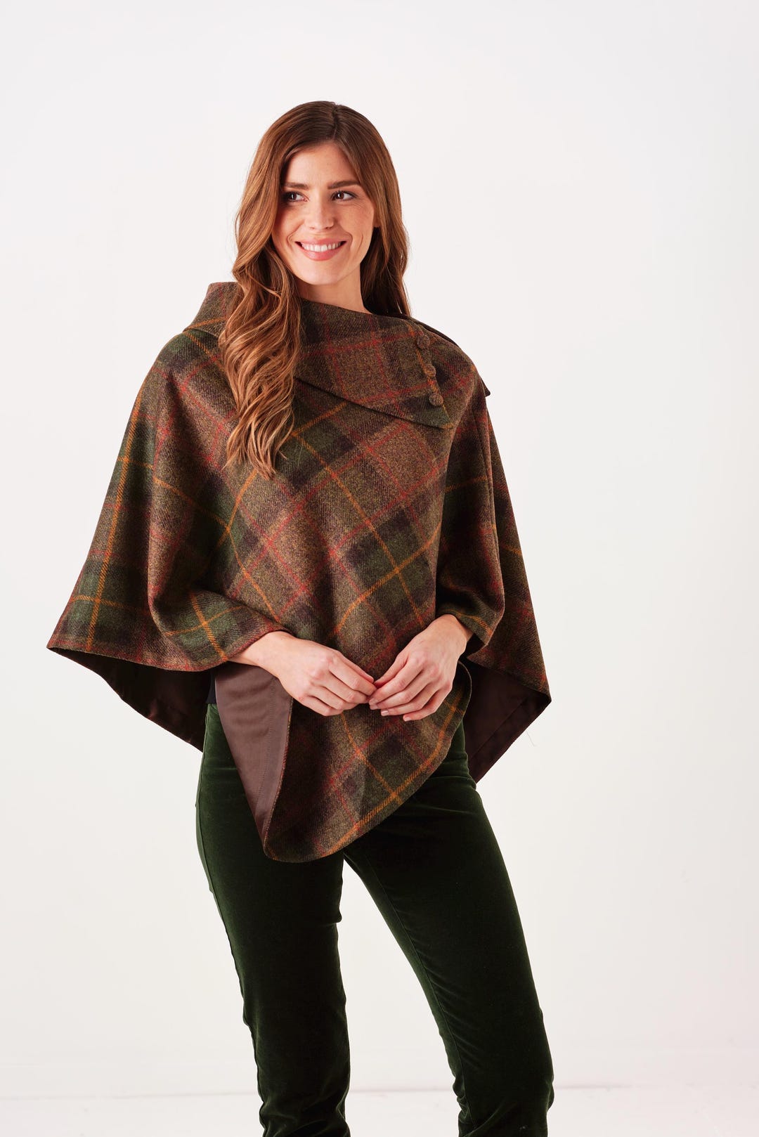 Women's Green Checked Tweed Cape Ladies Wool Cape for Elegant Country ...