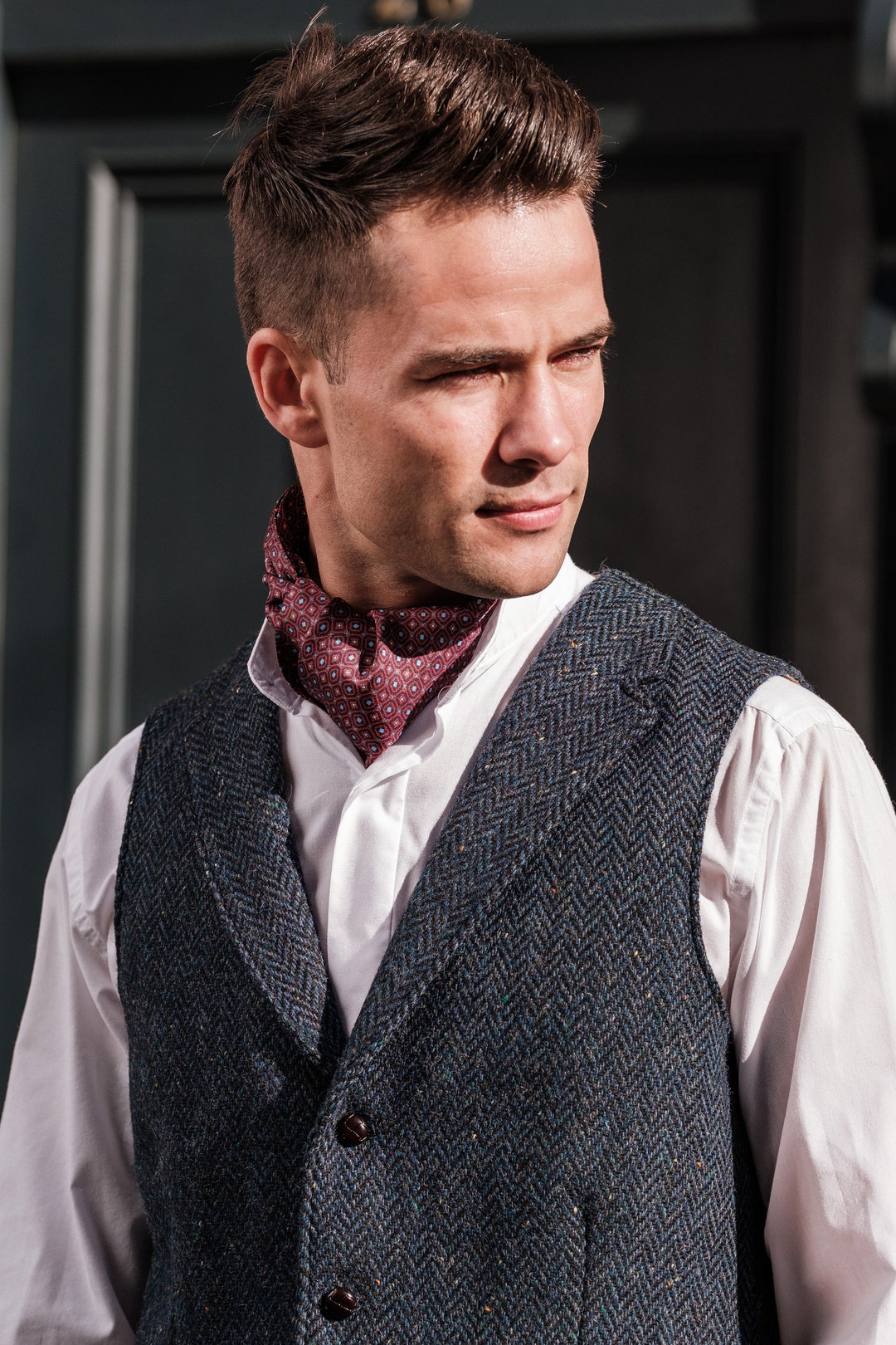 Celtic Tweed Wb Yeats Blue Tweed Waistcoat With Revere Mens Tweed Vest Classic Wool Vest