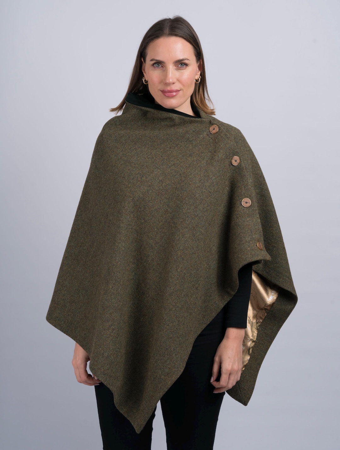 Celtic Tweed | Women's Moss Green Tweed Cape | Irish Wool Wrap ...