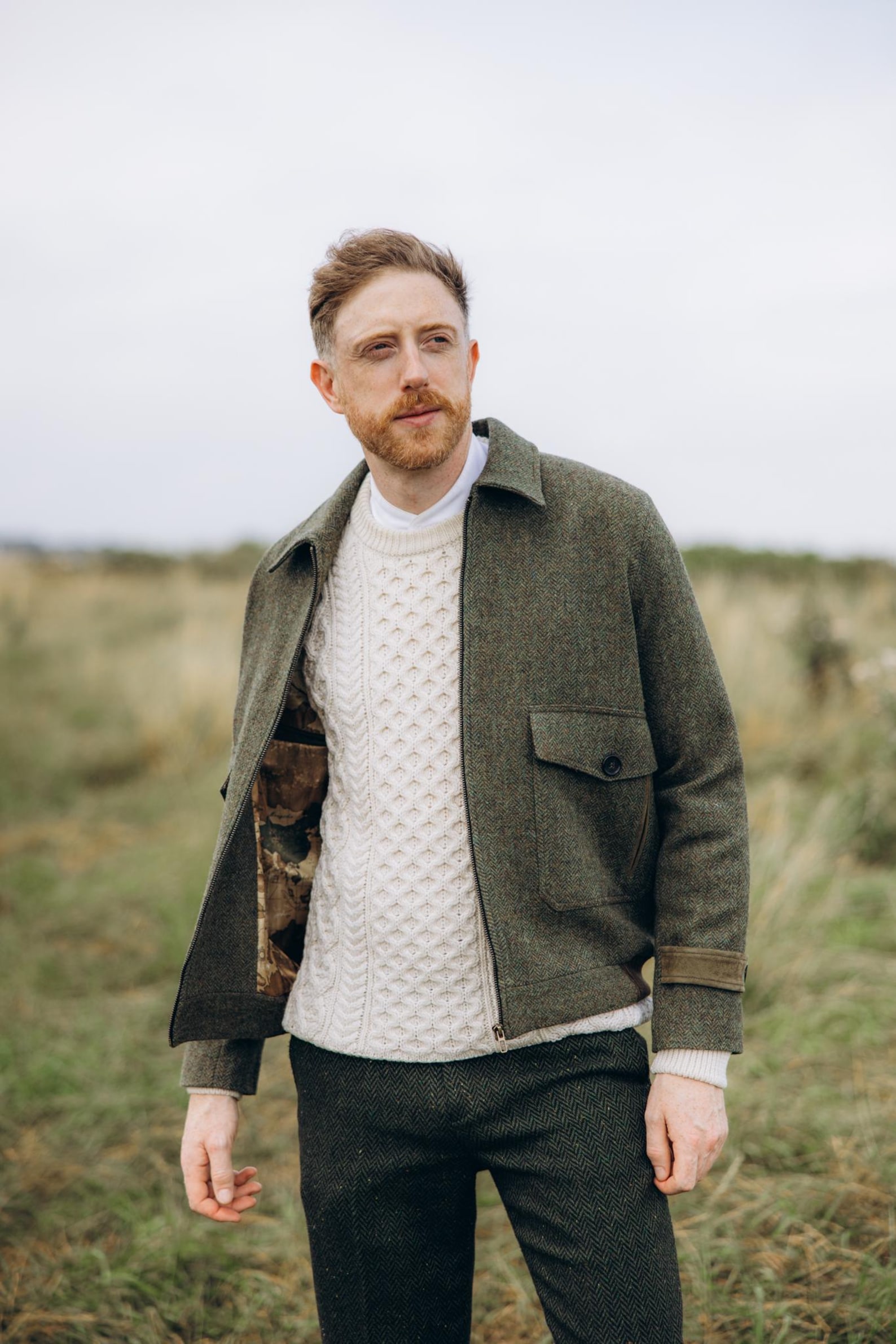 Celtic Tweed | Moss Green Herringbone Tweed Aviator Jacket | Irish Wool ...