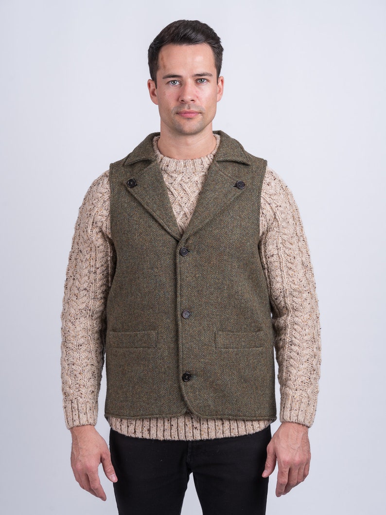 Man of Aran Irish Tweed Waistcoat Sea Moss Vest classic Irish Wool Vest ...