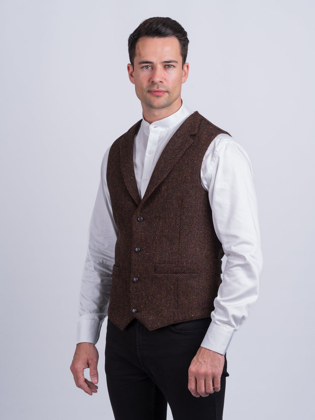 Celtic Tweed| O'brien Brown Herringbone Waistcoat With Revere| Men's ...