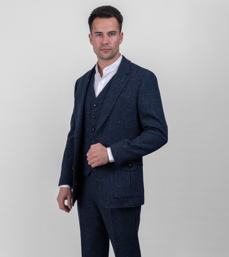 Celtic Tweed Men's Blue Tweed 3 Piece Suit Handcrafted in Dublin ...