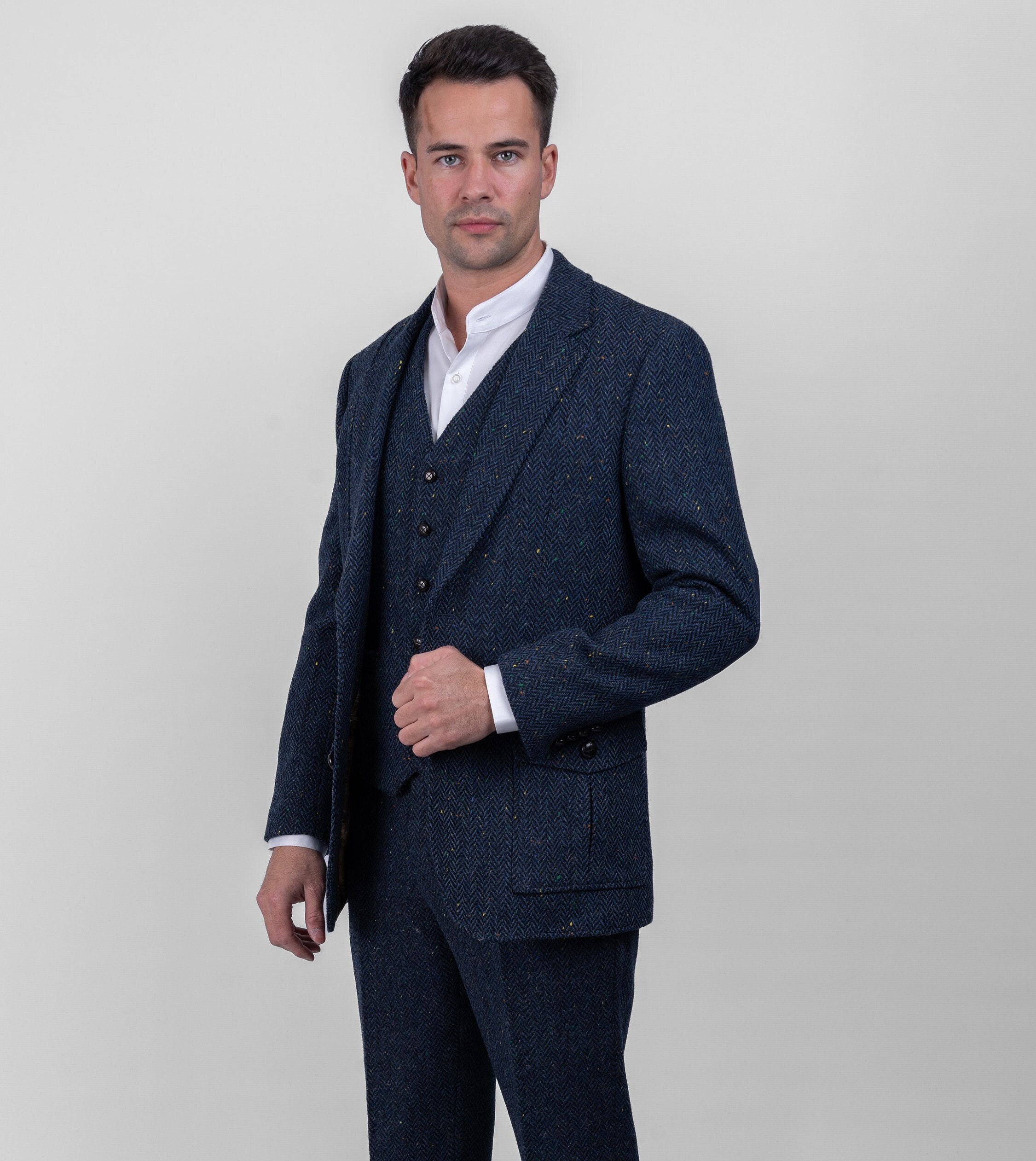 Celtic Tweed Men's Blue Tweed 3 Piece Suit Handcrafted in Dublin ...