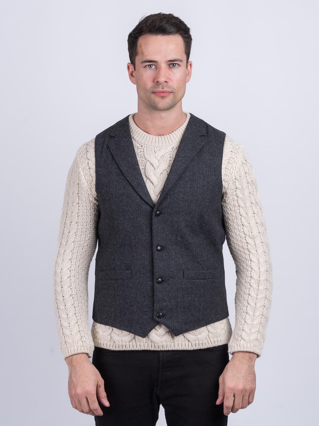 Celtic Tweed | Behan Grey Tweed Waistcoat With Revere | Men’s ...