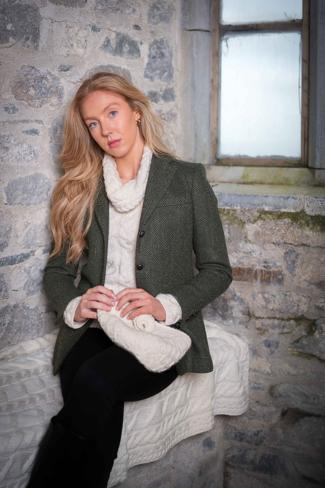 Celtic Tweed | Women's Green Herringbone Tweed Blazer | Tweed Jacket ...