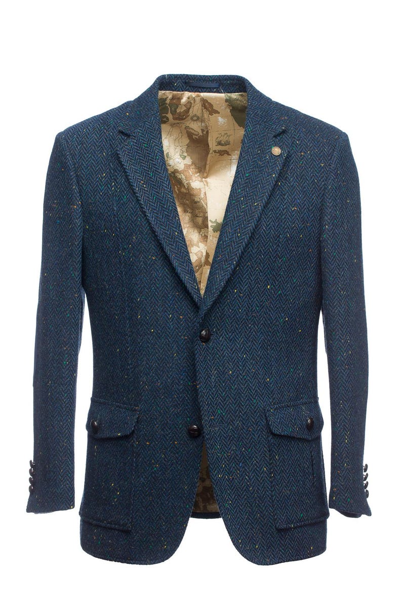 Celtic Tweed | Kavanagh Blue Herringbone Tweed Jacket | Blue Tweed ...