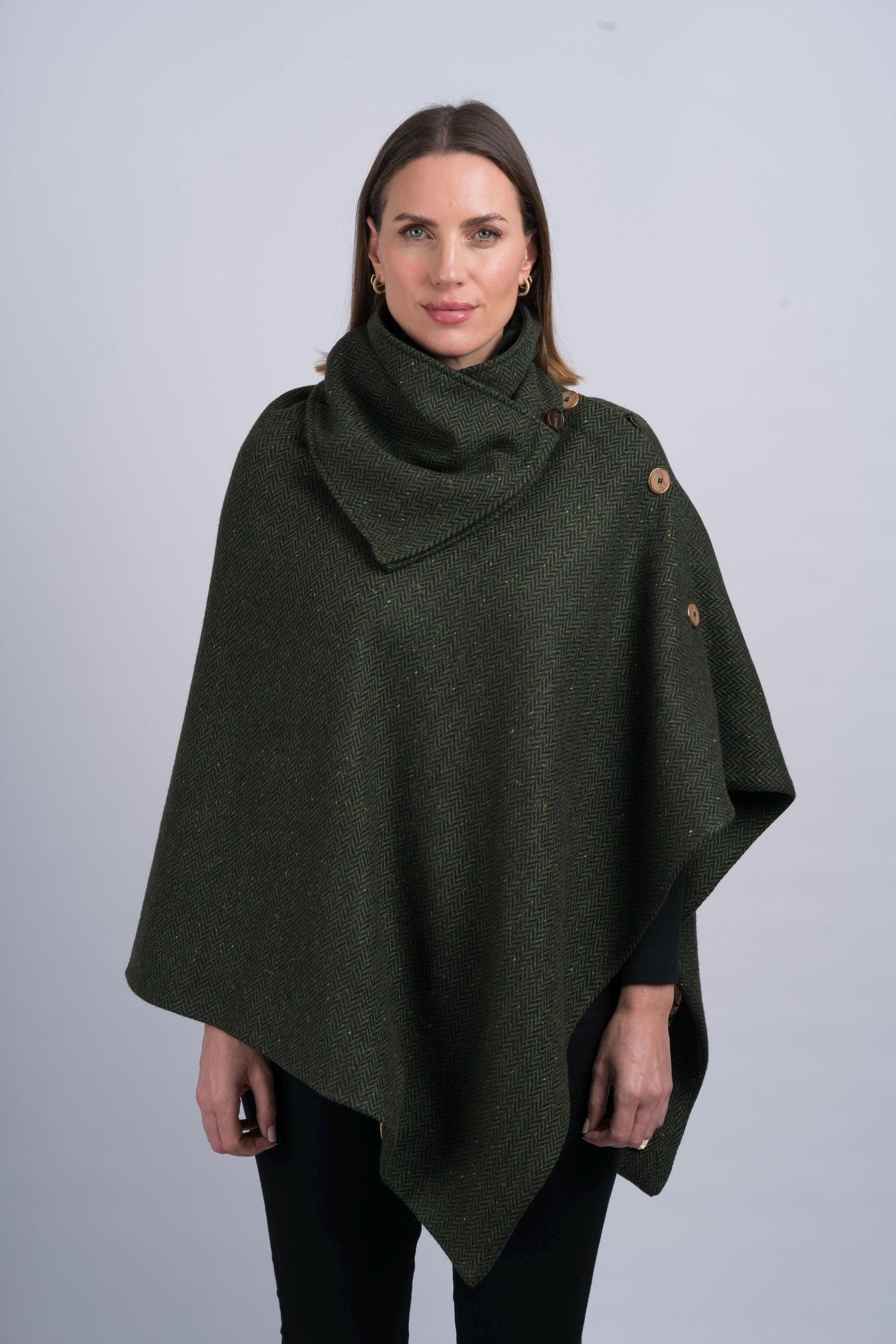 Celtic Tweed |women's Green Herringbone Cape | Irish Tweed Wrap ...