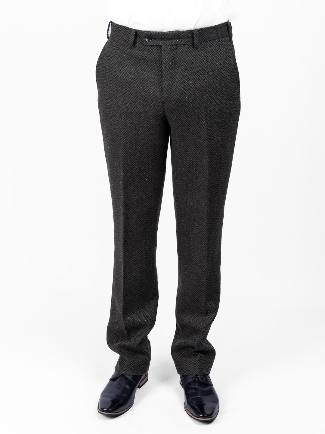 Men's Green Herringbone Tweed Pants | Classic Wool Trousers | Vintage ...