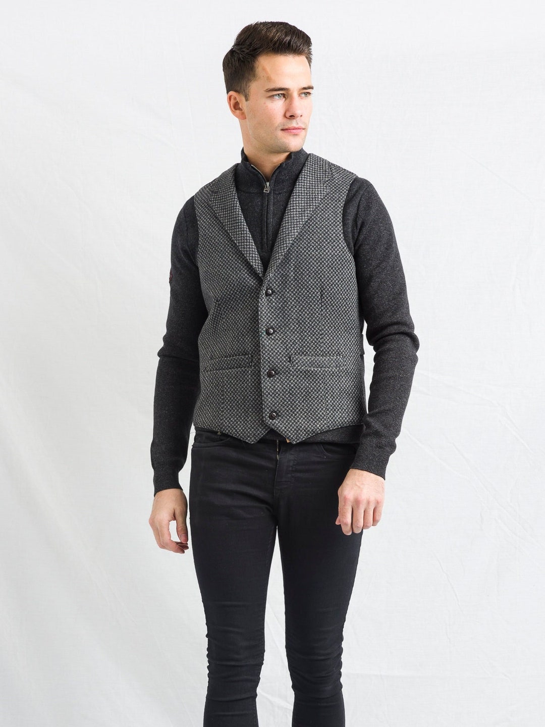 Celtic Tweed | Men’s Dark Grey Diamond Pattern Tweed Waistcoat ...