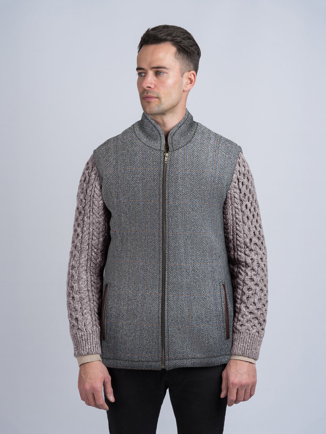 Grey Hunting Shackleton Jacket With Rocky Road Cable Knit Sleeve - Etsy