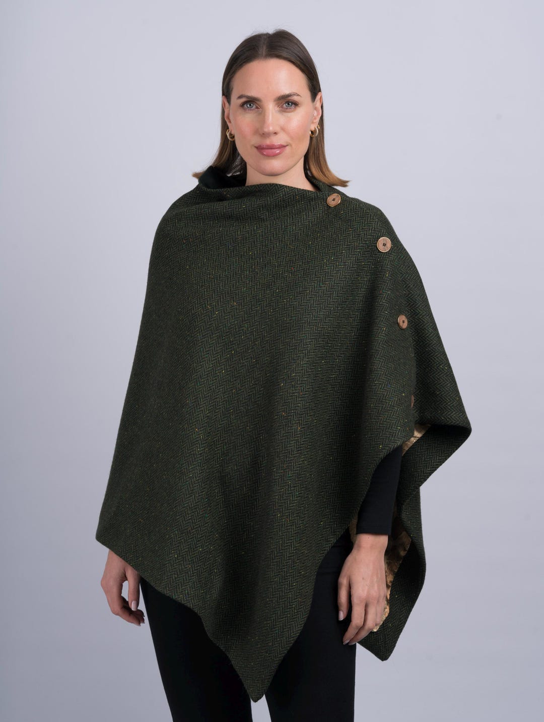 Celtic Tweed |women's Green Herringbone Cape | Irish Tweed Wrap ...
