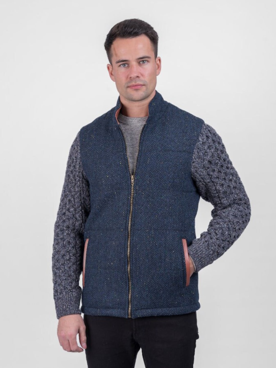 Blue Shackleton Jacket With Navy Marl Cable Knit Sleeve - Etsy