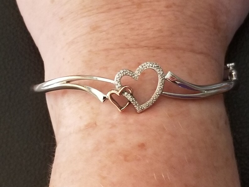 BA038 Diamonds on Double Heart Sterling Silver Bracelet - Etsy