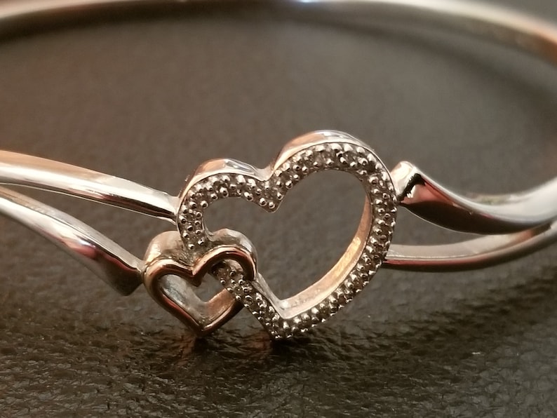 BA038 Diamonds on Double Heart Sterling Silver Bracelet - Etsy