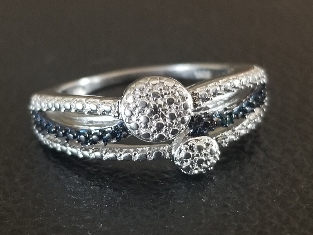 R092 Blue and Clear Diamond Ring in Sterling Silver - Vintage - Etsy