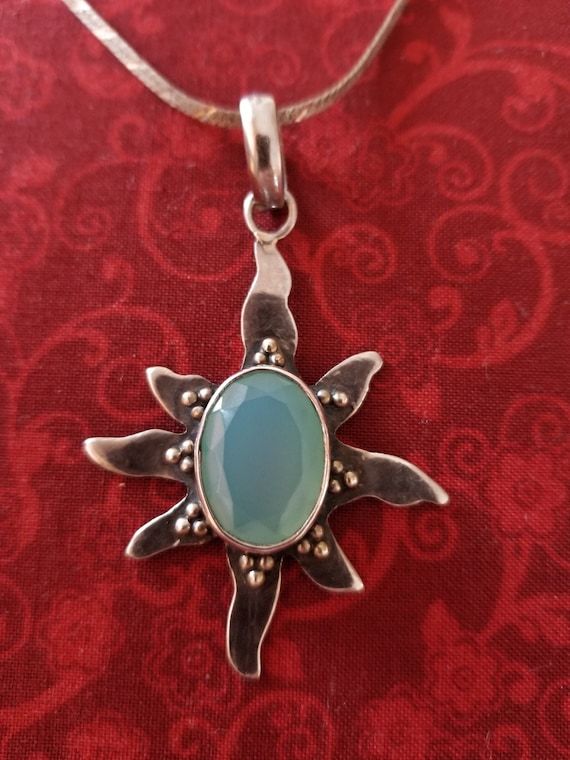 CP560 Large Sun Pendant With Milky Blue Stone in Sterling | Etsy