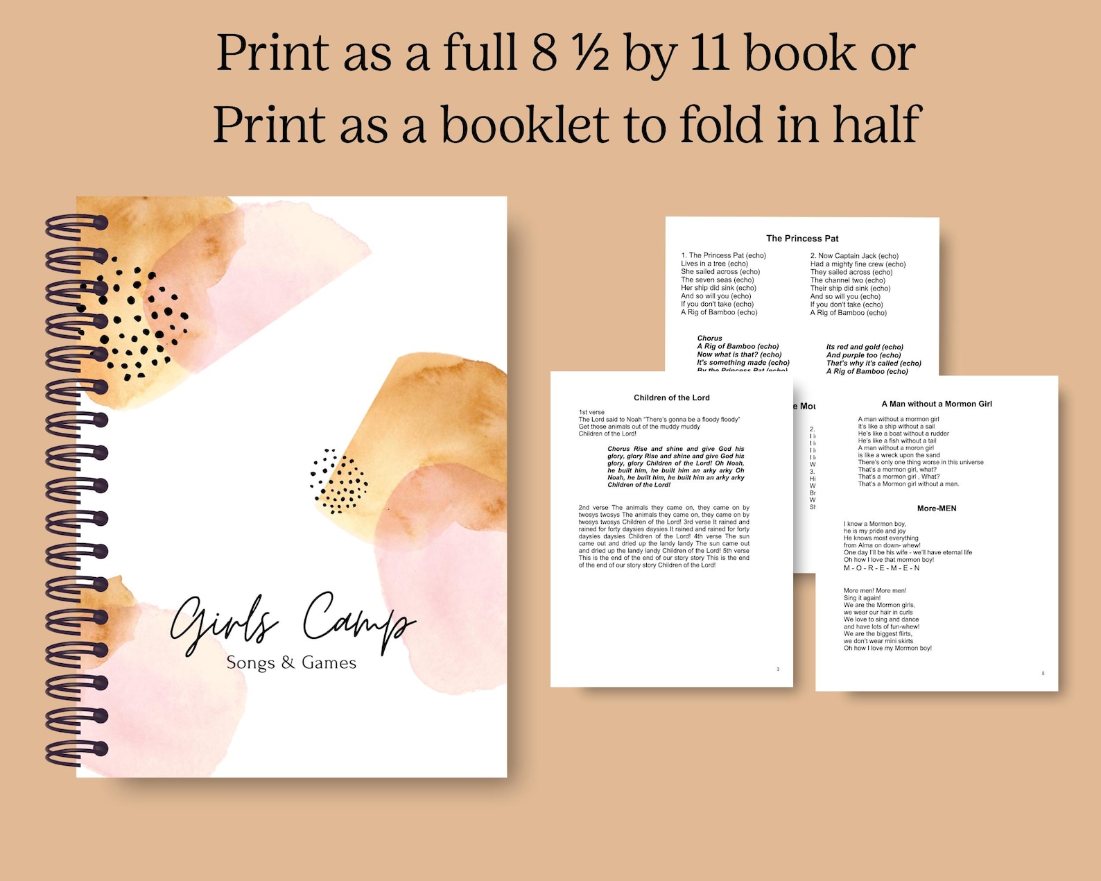 Girls Camp Songs & Games Printable Booklet || LDS Young Women’s Camp ...