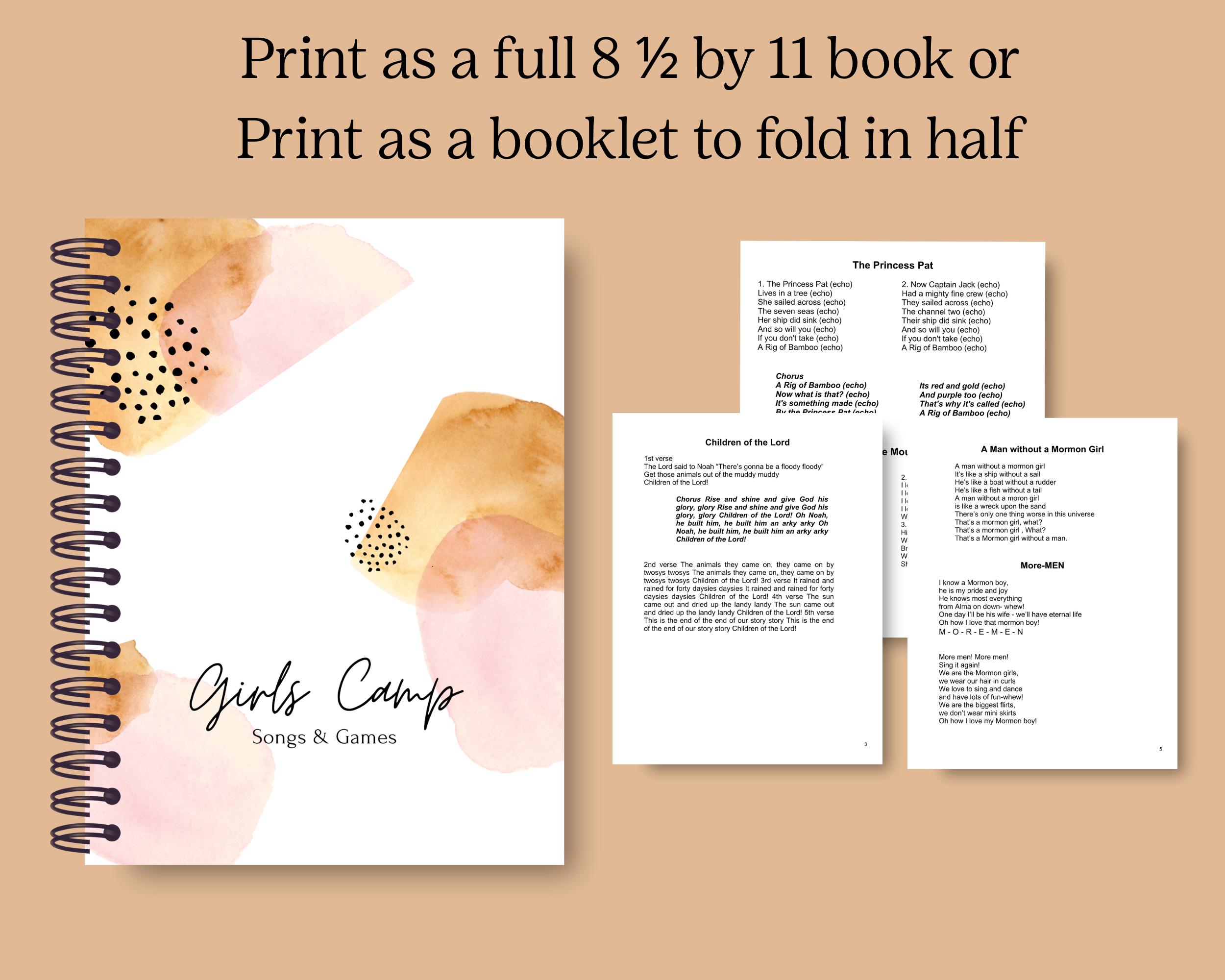 Girls Camp Songs & Games Printable Booklet || LDS Young Women’s Camp ...