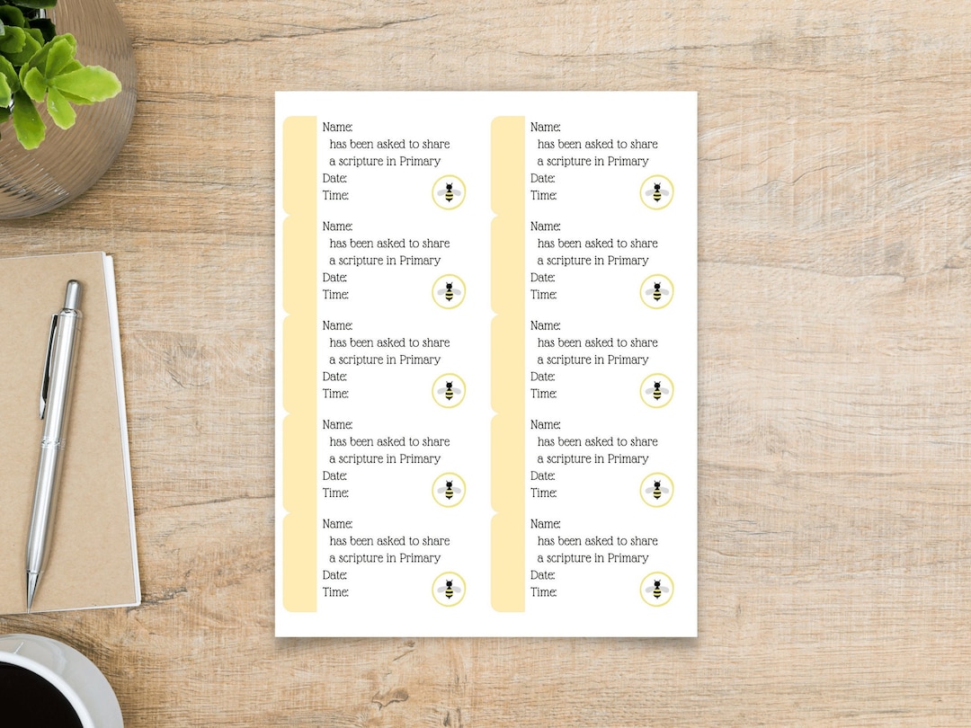 Bee Primary Assignment Sticker Printable on Label Template 6528 || LDS ...