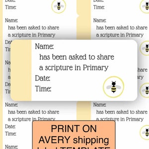 Bee Primary Assignment Sticker Printable on Label Template 6528 || LDS ...