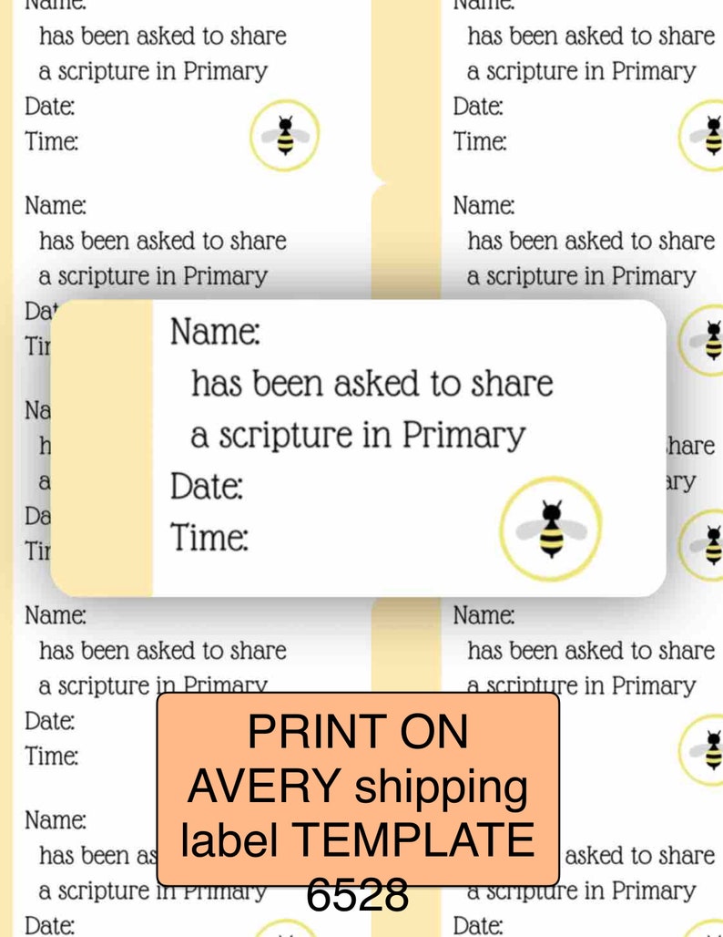Bee Primary Assignment Sticker Printable on Label Template - Etsy